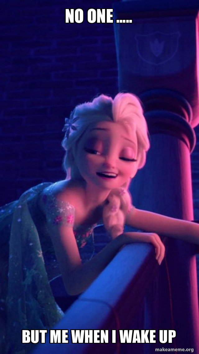no one ..... BUT ME WHEN I WAKE UP - Drunk Elsa Meme Generator