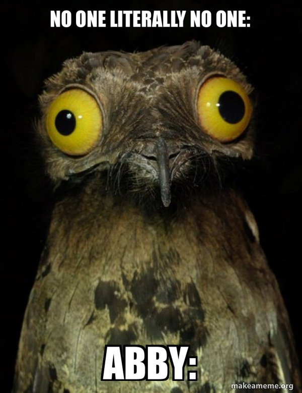 no one literally no one: abby: - Weird Stuff I do Potoo Meme Generator