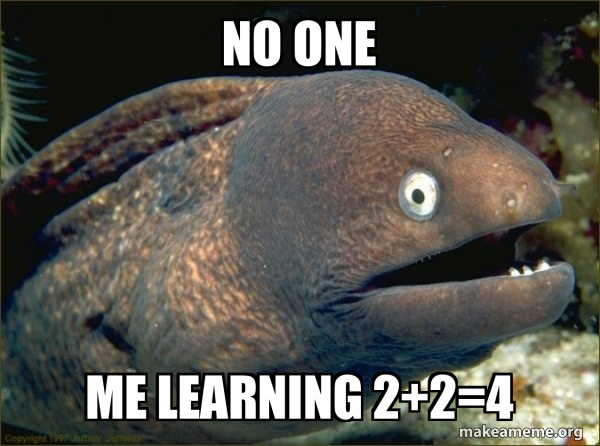No One Me learning 2+2=4 - Bad Joke Eel Meme Generator