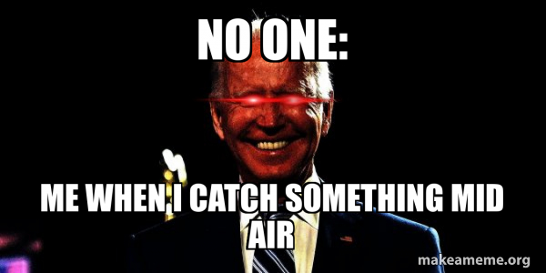 No one: me when I catch something mid air - Dark Brandon | Make a Meme