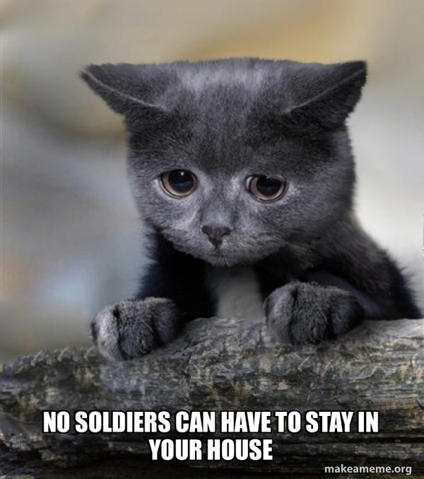 no soldiers can have to stay in your house - Confession Cat Meme Generator