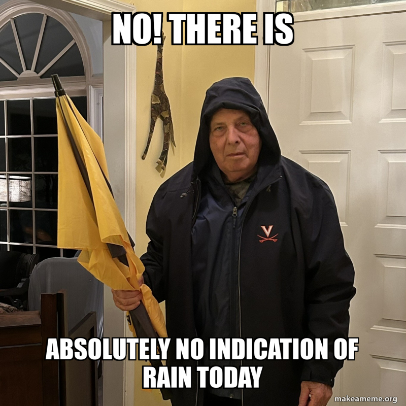 No! There is absolutely No indication of rain today Meme Generator