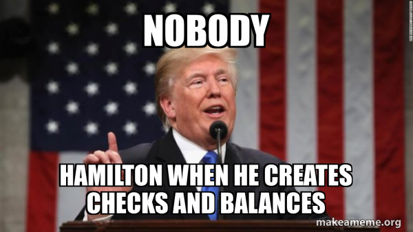 Nobody Hamilton when he creates checks and balances - Donald Trump Meme ...