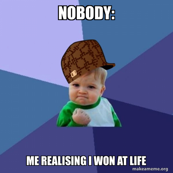 NOBODY: Me realising i won at life - Scumbag Success Kid Meme Generator