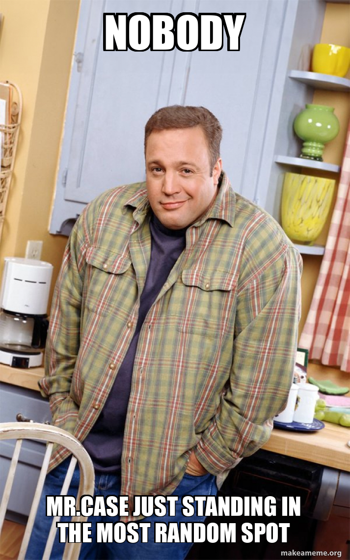 Nobody Mr.Case just standing in the most random spot - Kevin James Meme ...