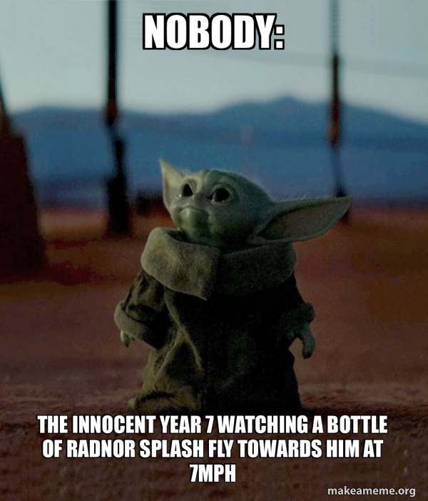 Nobody: The innocent Year 7 watching a bottle of radnor splash fly ...