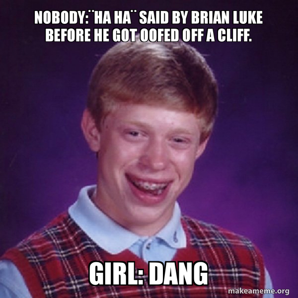 Nobody:Â¨Ha HaÂ¨ said by brian luke before he got oofed off a cliff ...