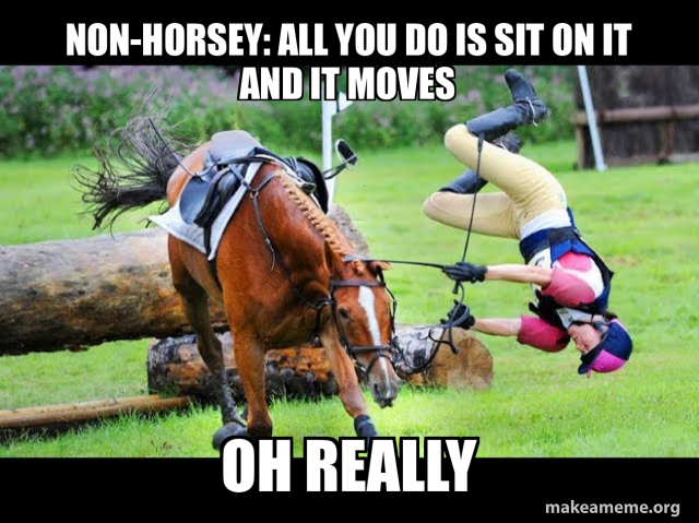 Non-horsey: All you do is sit on it and it moves oh really Meme Generator