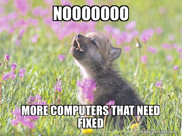 Nooooooo More computers that need fixed - Baby Insanity Wolf Meme Generator