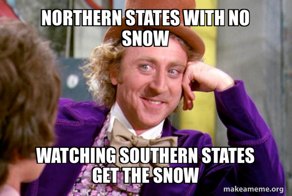 Northern states with no snow watching southern states get the snow ...