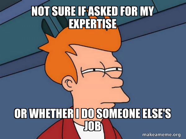Not sure if asked for my expertise or whether I do someone else's job ...