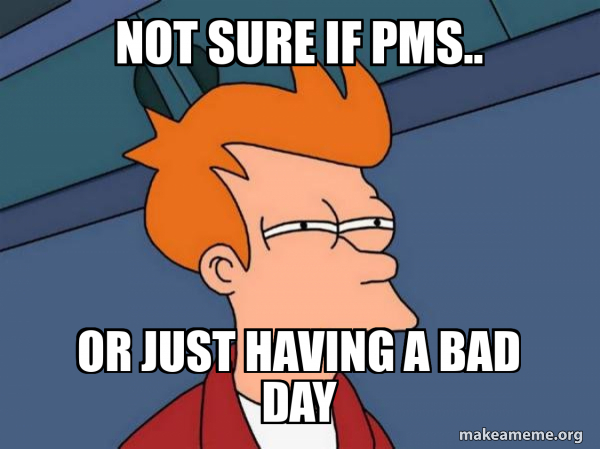 NOT SURE IF PMS.. OR JUST HAVING A BAD DAY - Futurama Fry Meme Generator