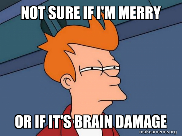 Not sure if I'm Merry Or if it's brain damage - Futurama Fry Meme Generator
