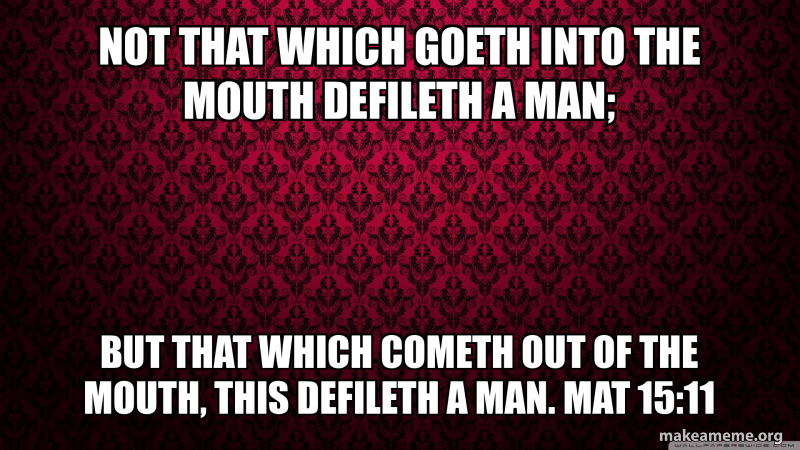 Not that which goeth into the mouth defileth a man; but that which ...