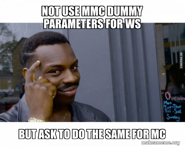 Not use MMC dummy parameters for WS But ask to do the same for MC ...