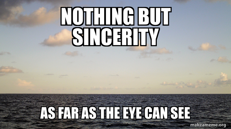 Nothing but sincerity As far as the eye can see Meme Generator