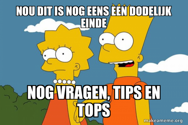 Nou dit is nog eens een dodelijk einde Nog Vragen, Tips en tops - Bart ...