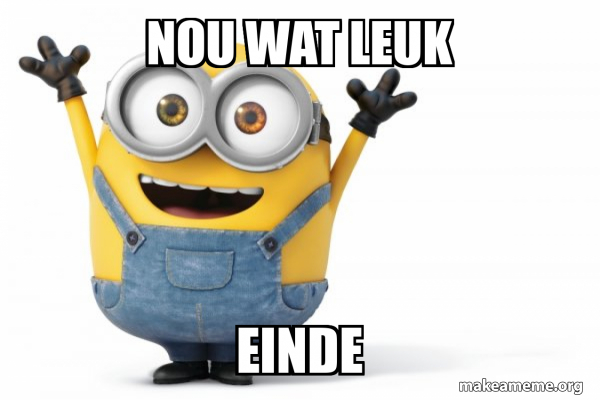 nou wat leuk EINDE - Happy Minion Meme Generator