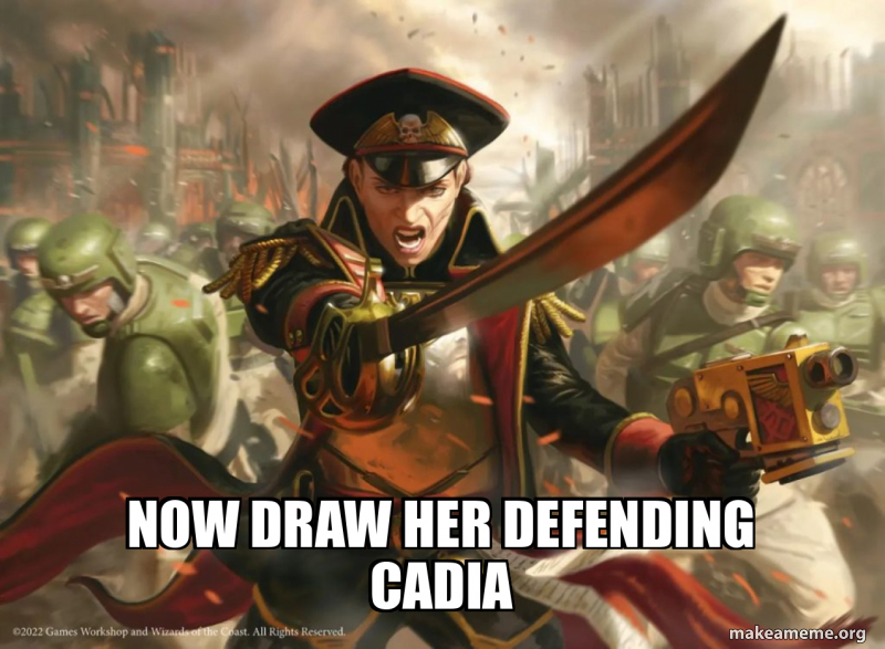 Now draw her defending cadia Meme Generator
