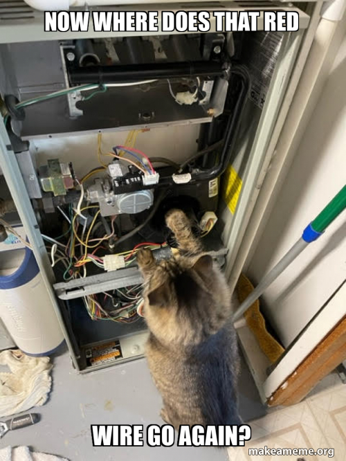 now where does that red wire go again? Meme Generator