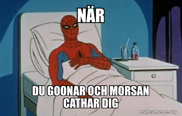 När Du goonar och morsan cathar dig - Spiderman Cancer Meme Generator
