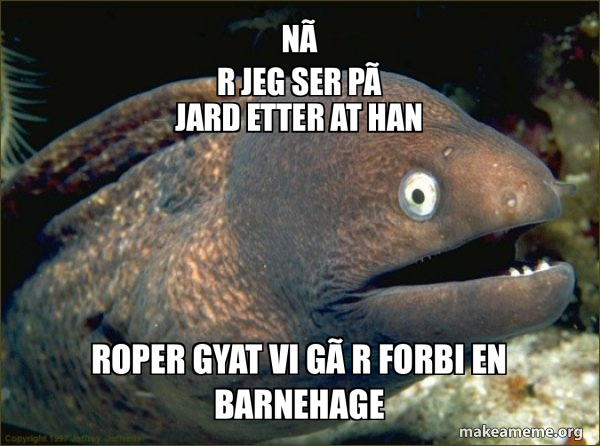 når jeg ser på Jard etter at han roper GYAT vi går forbi en barnehage - Bad Joke Eel Meme Generator