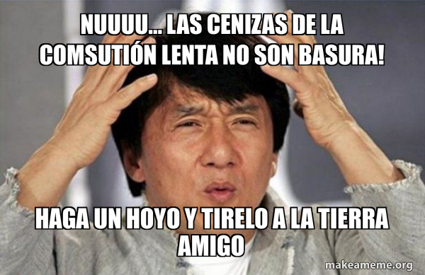 Nuuuu... Las cenizas de la comsutión lenta no son basura! Haga un hoyo ...