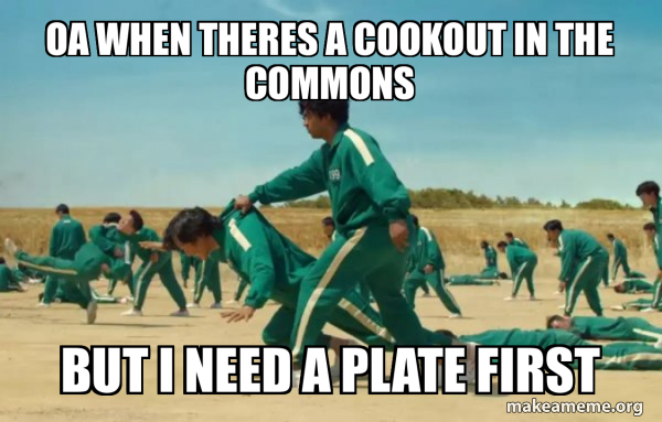 OA when theres a cookout in the commons but i need a plate first ...