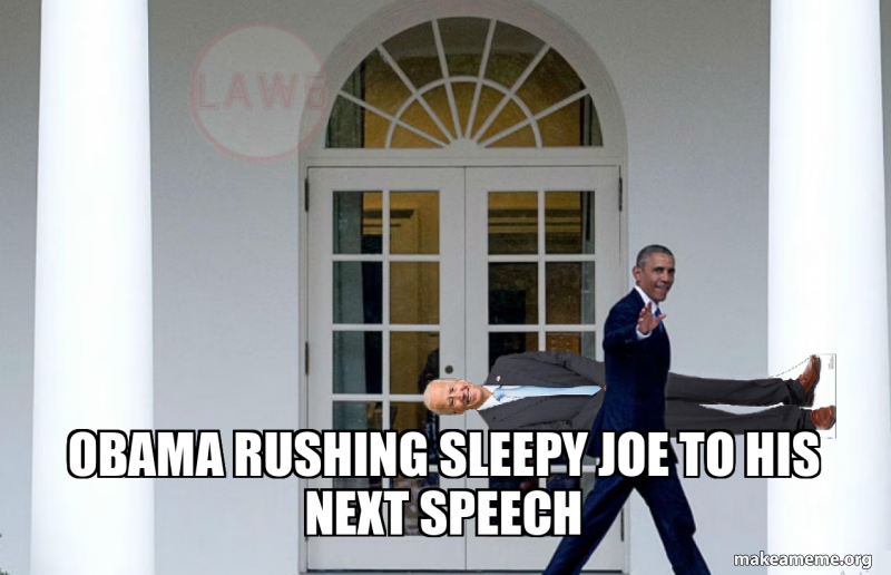 obama rushing sleepy joe to his next speech Meme Generator
