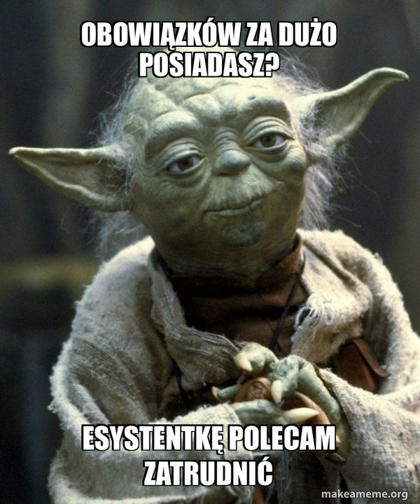Obowiązków za dużo posiadasz? Esystentkę polecam zatrudnić - Yoda Meme ...