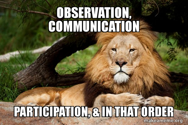 observation, communication Participation, & in that order ...