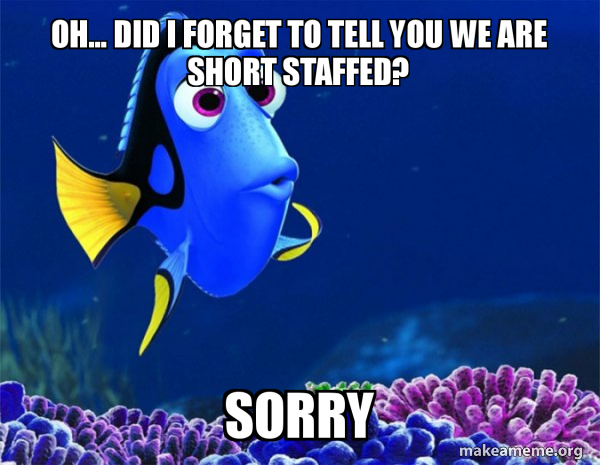 Oh... did I forget to tell you we are short staffed? Sorry - Dory from ...