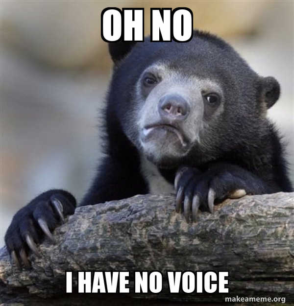Oh no I have no voice - Confession Bear Meme Generator