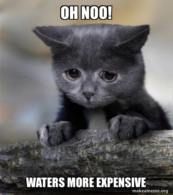 OH NOO! waters more expensive - Confession Cat Meme Generator