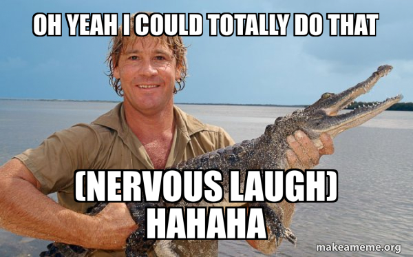 Oh yeah I could totally do that (Nervous laugh) Hahaha - Steve irwin ...