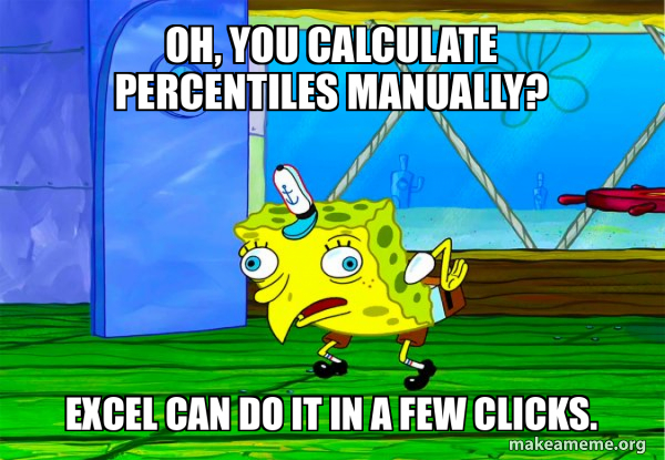 Oh, you calculate percentiles manually? Excel can do it in a few clicks ...