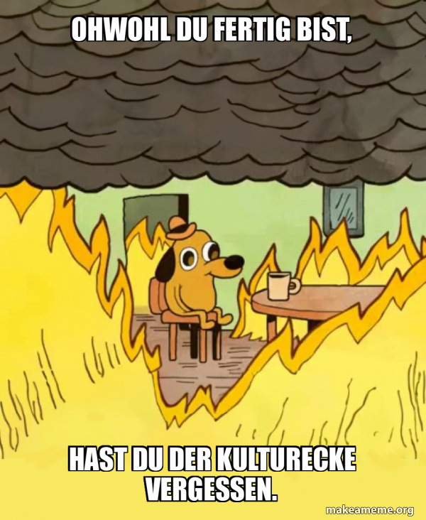 Ohwohl du fertig bist, hast du der Kulturecke vergessen. - This Is Fine ...