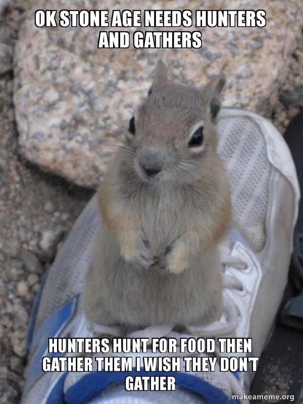 Ok Stone Age needs hunters and gathers Hunters hunt for food then ...
