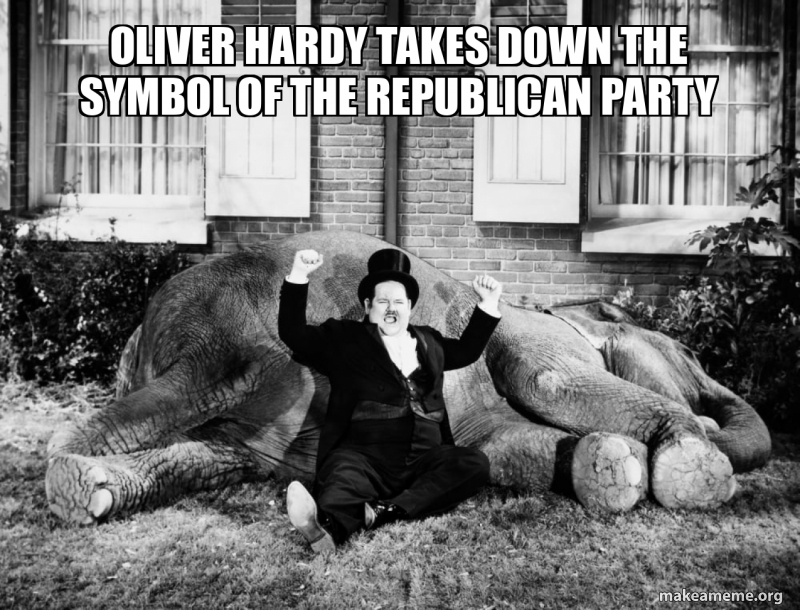 Oliver Hardy takes down the symbol of the Republican Party - Oliver ...