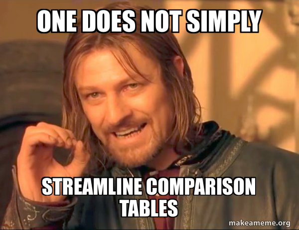 One does not simply Streamline comparison tables - One Does Not Simply ...