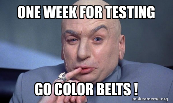 One week for testing Go color belts ! - You Complete Me Meme Generator