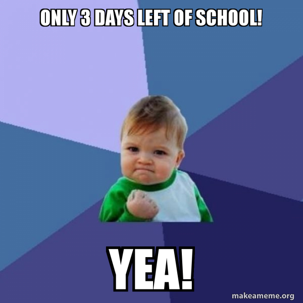 ONLY 3 DAYS LEFT OF SCHOOL! YEA! - Success Kid Meme Generator