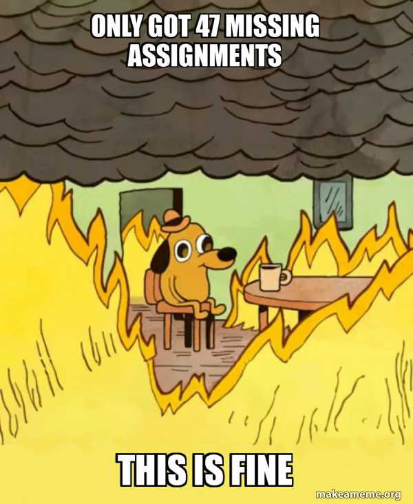 only got 47 missing assignments This Is Fine - This Is Fine Meme Generator