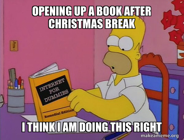 opening up a book after Christmas break I think I am doing this right ...