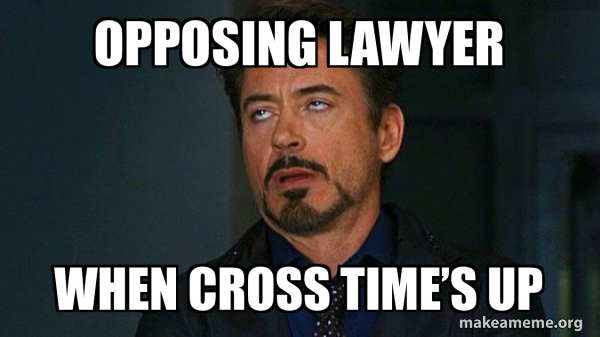 opposing lawyer when cross time’s up - Tony Stark Eye Roll Meme Generator
