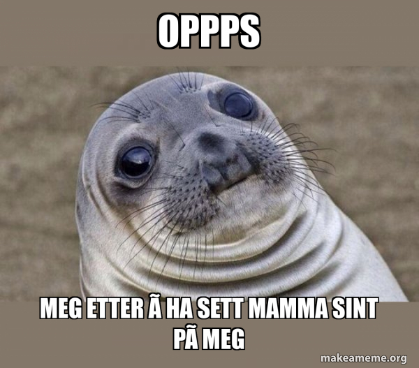 OPPPS Meg etter å ha sett mamma sint på meg - Squeamish Seal Meme Generator