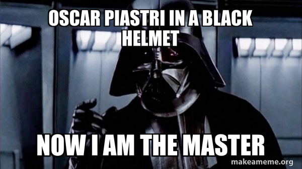 Oscar Piastri in a black helmet Now I am the master - Darth Vader ...