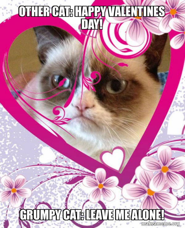 Other cat: happy valentines day! grumpy cat: LEAVE ME ALONE! - Grumpy cat Valentines Day | Make ...