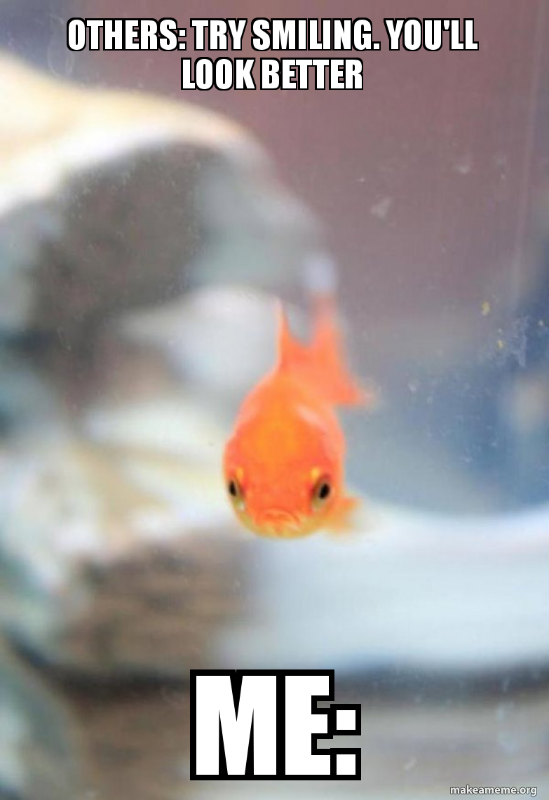 Others: Try smiling. You'll look better Me: - Grumpy Fish Meme Generator