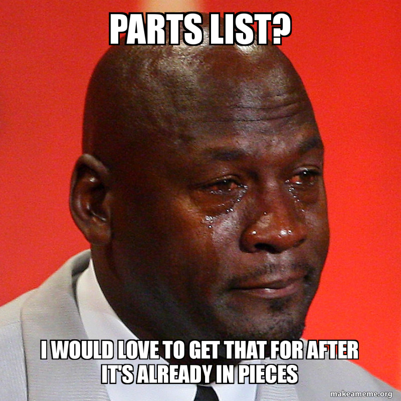 Parts list? I would love to get that for after it's already in pieces ...